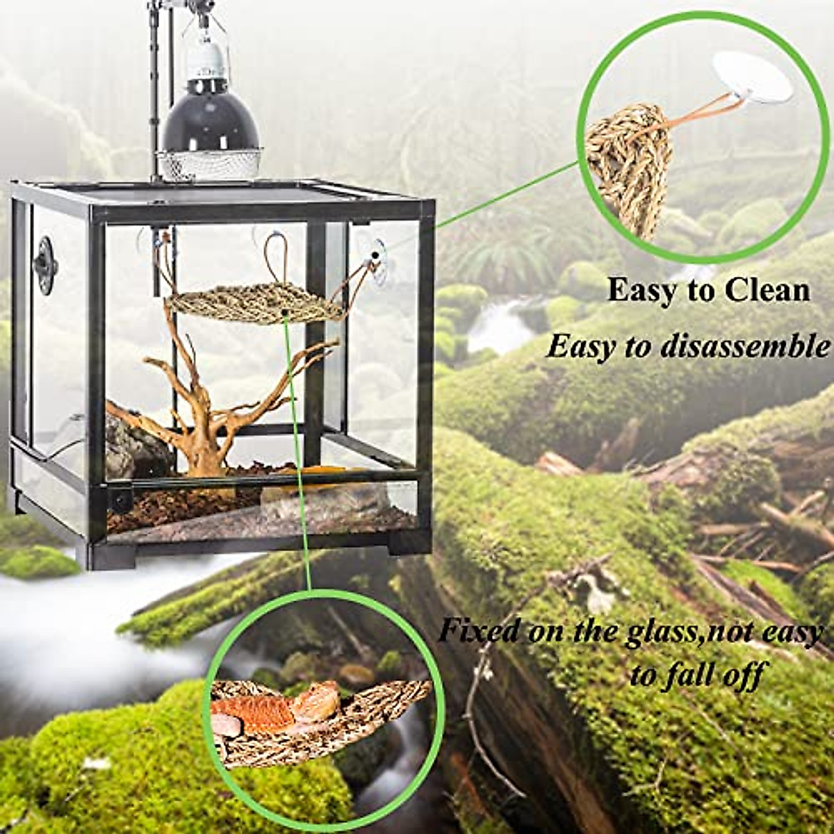Mechpia 12 Pieces Bearded Dragon Tank Accessories, Reptile Hammock Plants and Vines Terrarium Branch Plants Habitat Decoration for Lizard Gecko Snake Hermit Crab