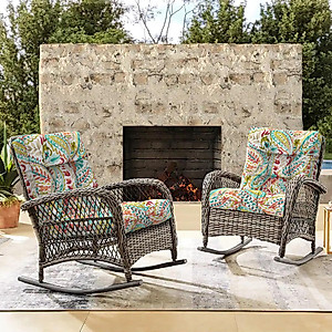 Melody Elephant Outdoor Chair Cushions, Tufted Back Patio Furniture Cushions Set of 2, Water Repellent Wicker High Back Chair Cushion for Home Garden, 42x21x4 Inch, Pretty Paisley