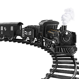 TOYANDONA Electric Train Set, Steam Locomotive Engine Toy Train Set Battery Powered Electric Railway Train Set with Lights and Sounds for Kids