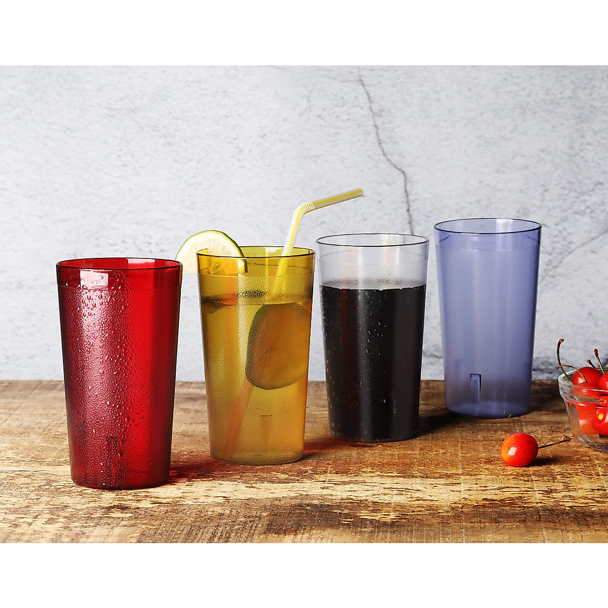 New Star Foodservice 46304 Tumbler Beverage Cup, Stackable Cups, Break-Resistant Commercial SAN Plastic, (12 oz, Clear-3) Set of 12