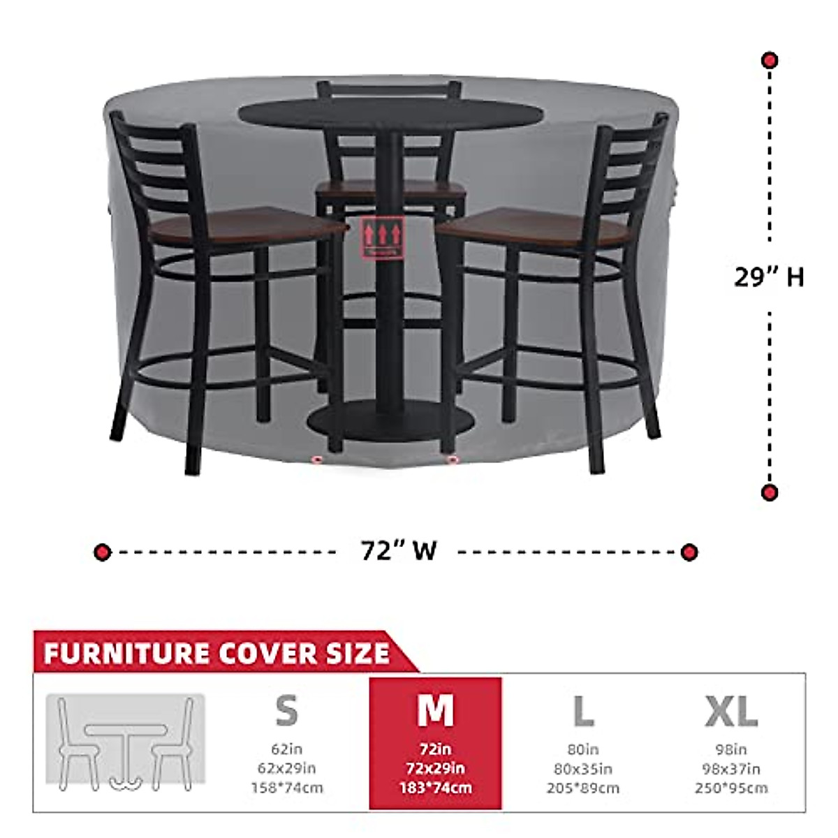 Turtle Life Patio Furniture Sets Cover,Heavy Duty Round Outdoor Dinning Table and Chairs Cover,No Fading Away Within 2 Years,Black,Dia 72" x 29" H