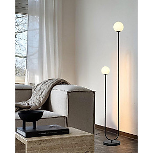 AMARTIZ Mid Century Black Floor Lamp Modern U-Shape Globe Glass Stand Light Modern Black Floor Light for Living Room Bedrooms Offices,Milk White Glass Lampshade