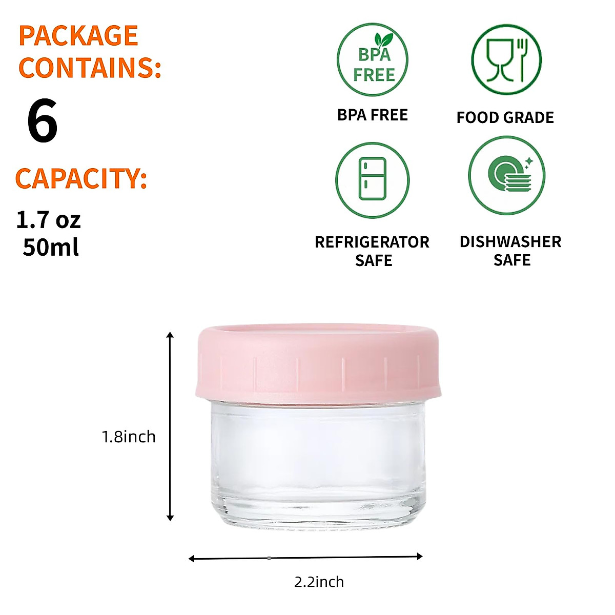 Small Glass Jars with Lids [6 Pack], Salad Dressing Container To Go, Condiment Containers & Dipping Sauce Cups, Glass Meal Prep Containers for Lunch Box (1.7oz)