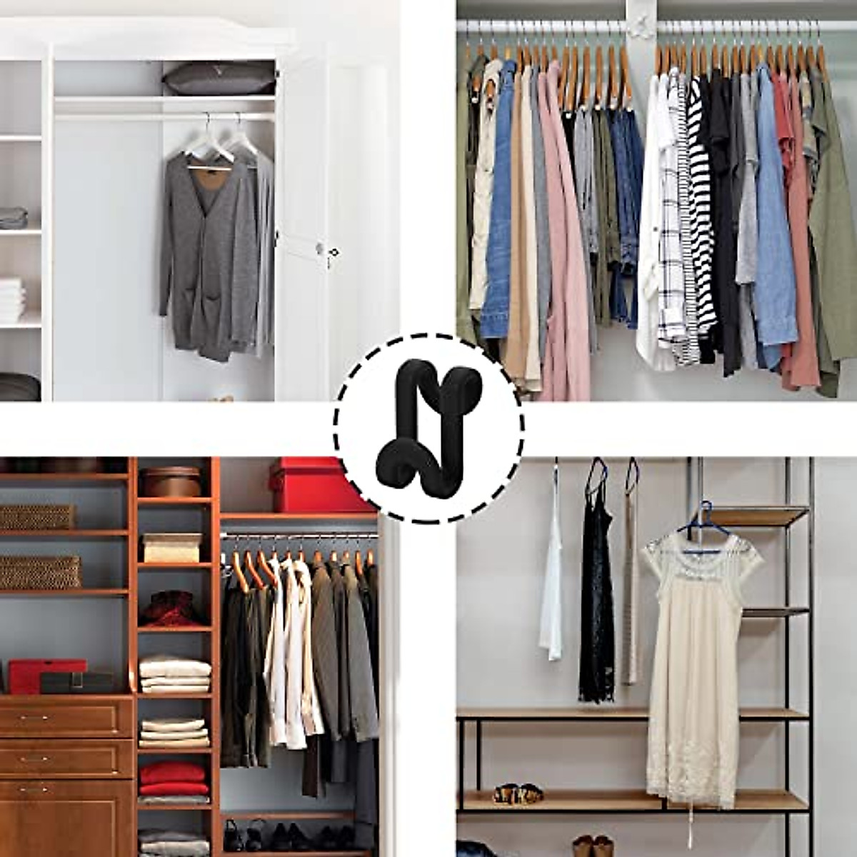 Biaungdo 50 Pcs Clothes Hanger Connector Hooks, Black Cascading Hanger Hooks Space Saving Plastic Hanger Extender Clips for Closet, Wooden Hanger, Velvet Hanger