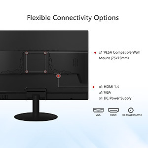 SKitphrati 20" PC Monitor 1600x900 75Hz 5MS HDMI Monitor LED Monitor Viewing Angle 95° (Horizontal) with HDMI VGA Input, 76% sRGB, VESA Wall Mount, TN Panel, Black