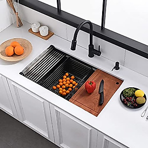 32 Black Undermount Workstation Kitchen Sink, Luckyhorse 32x19x10 Inches 16 Gauge Gunmetal Black Stainless Steel Undermount Workstation Kitchen Sink LH014S