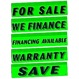 Versa Tags Windshield Slogan Stickers 12 Pack Each of for Sale, WE Finance, FINANCING Available, Warranty, Save (60) Window Stickers Total Dealership Stickers Black On Green