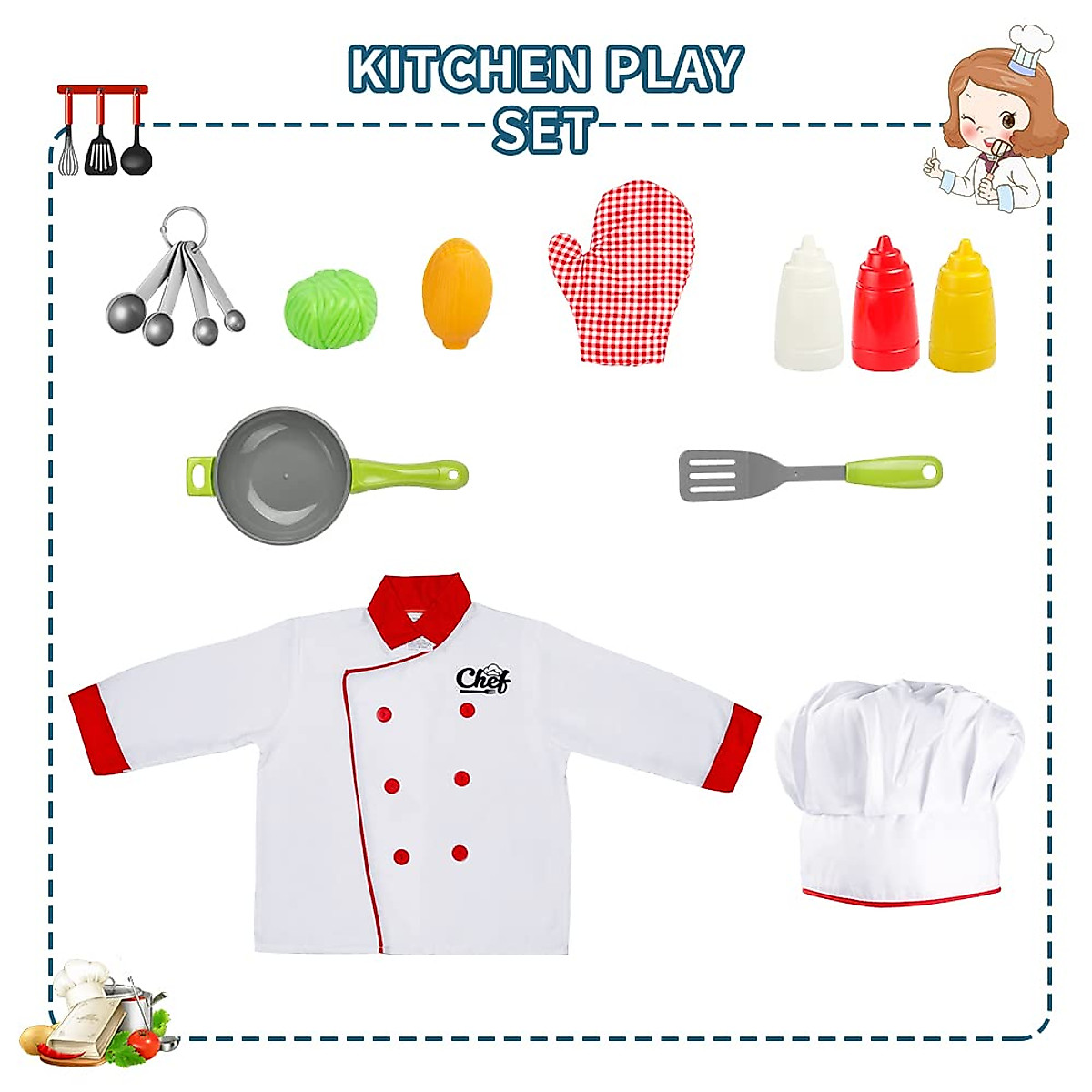 Lesheng space Chef Costume for Kids, Cook Role Play Dress -Up Set with Realistic Kitchen Toys, Pretend Chef Outfit for Halloween