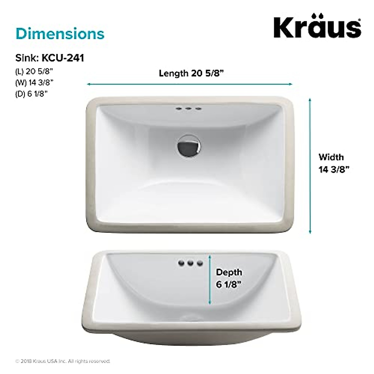 Kraus KCU-241 Elavo Bathroom Undermount Sink, 21 Inch, 24 Inch , White