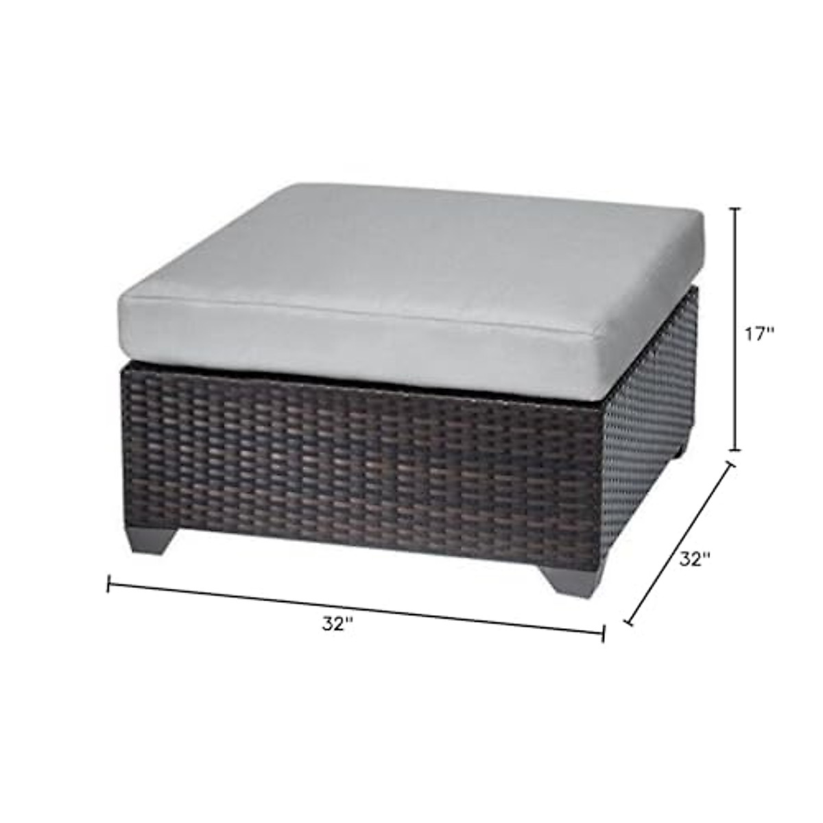 BOWERY HILL 17'' Resin Wicker/Fabric Thick Cushion Patio Ottoman in Gray