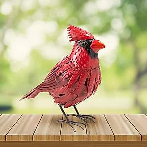 Cardinal Statue Metal Bird Yard Art, Garden Yard Sculpture Art- Red Large Realistic Standing - Outdoor Fall, Winter, Spring, Summer Decoration- Handmade Ornament Decor Mom, Sympathy