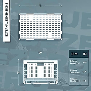 JEZERO Stackable, Collapsible Professional Storage Crate: Grated Wall Utility Storage Baskets for Household Storage and Organization | Black, 23.6" x 15.8" x 11.3” (PN: CC28)