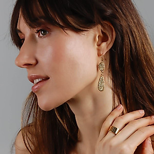 Humble Chic Simulated Druzy Drop Dangles - Long Double Teardrop Dangly Earrings for Women, Gold - Gold Stone