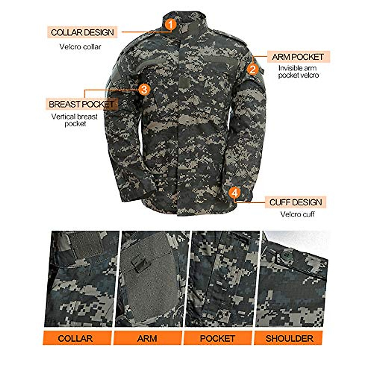 MINGHE Men's Combat Uniform Military Tactical Shirt and Pants Set Cp Camo Long Sleeve Army Suit for Hunting Airsoft Paintball