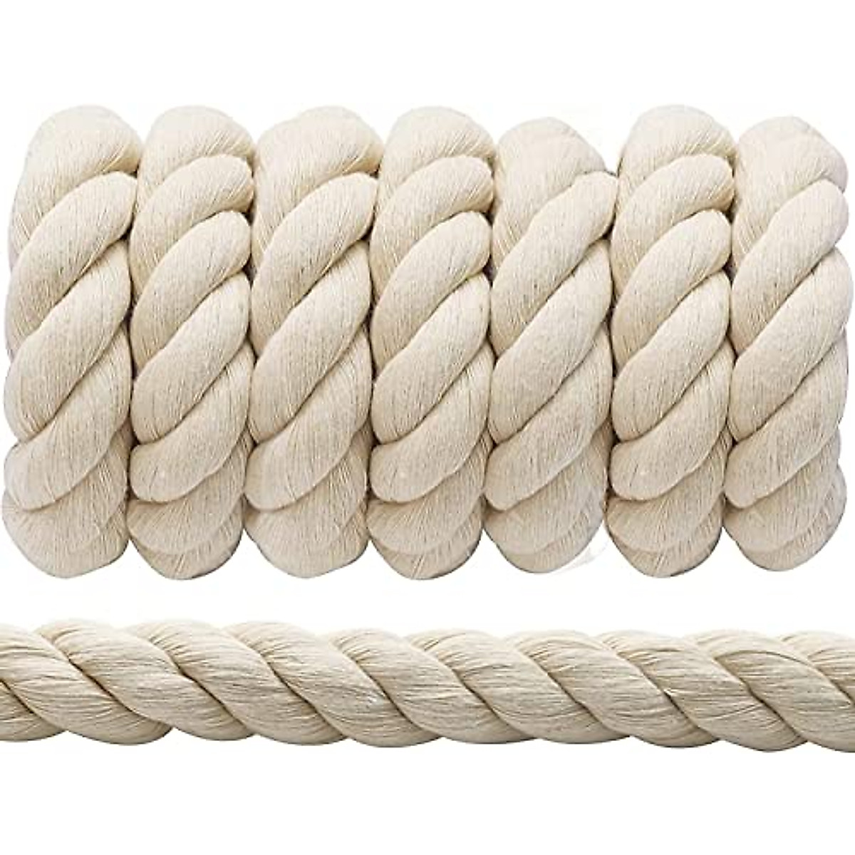 1OO% Cotton Rope (1 inch x 48 feet) Natural Thick Twisted Rope for Crafts, Sports Tug of War, Hammock, Home Decorating Wedding Rope