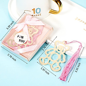 50 Pieces Baby Shower Favors for Guests Metal Bookmarks Guest Gifts for Baby Shower Birthday Bridal Shower Party Gifts Carnival Reward Little Bear Decorations Souvenirs with Individual Package (Pink)