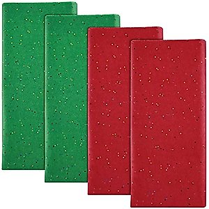 NEBURORA Glitter Tissue Paper for Packaging 50x66cm Green Red Tissue Paper for Christmas Gift Wrapping Bouquet Packaging Craft Paper for Christmas Party Supplies 20 Sheets