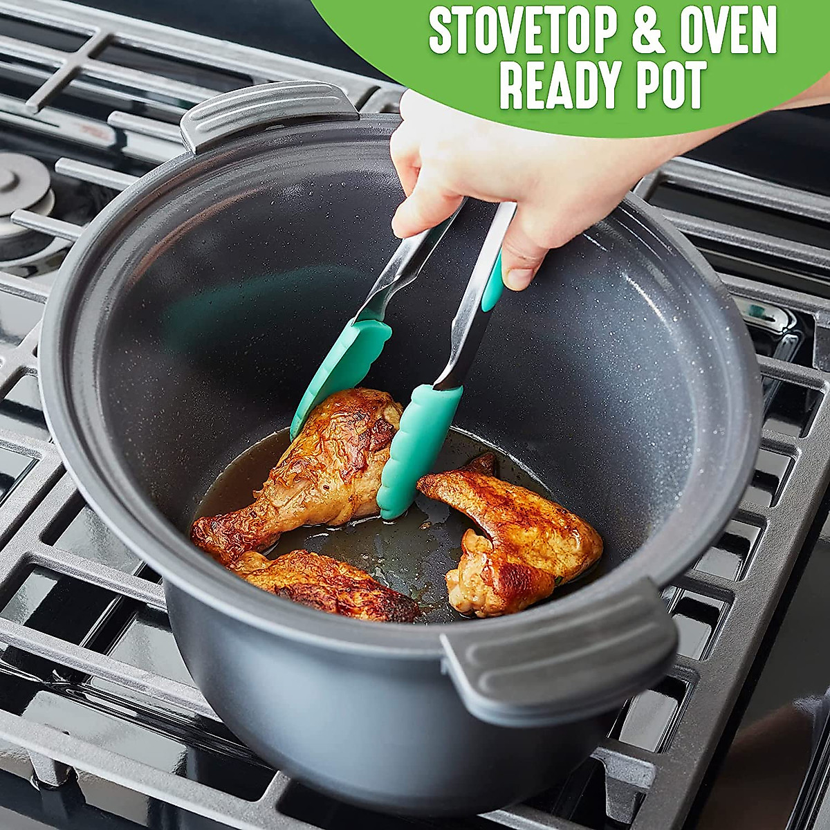 6-Quart Nonstick Electric Slow Cooker - Programmable Ceramic Slow Cookers with Digital Timer, Removable Lid and Pot, Dishwasher Safe Parts, Turquoise