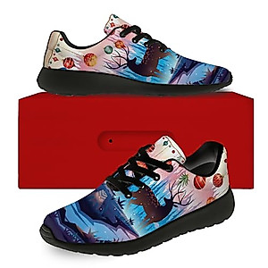 Womens Mens Deer Shoes Running Shoes Tennis Walking Sneakers Reindeer Deer Animal Xmas Shoes Gifts for Women Men,Size 9 Men/10.5 Women Black