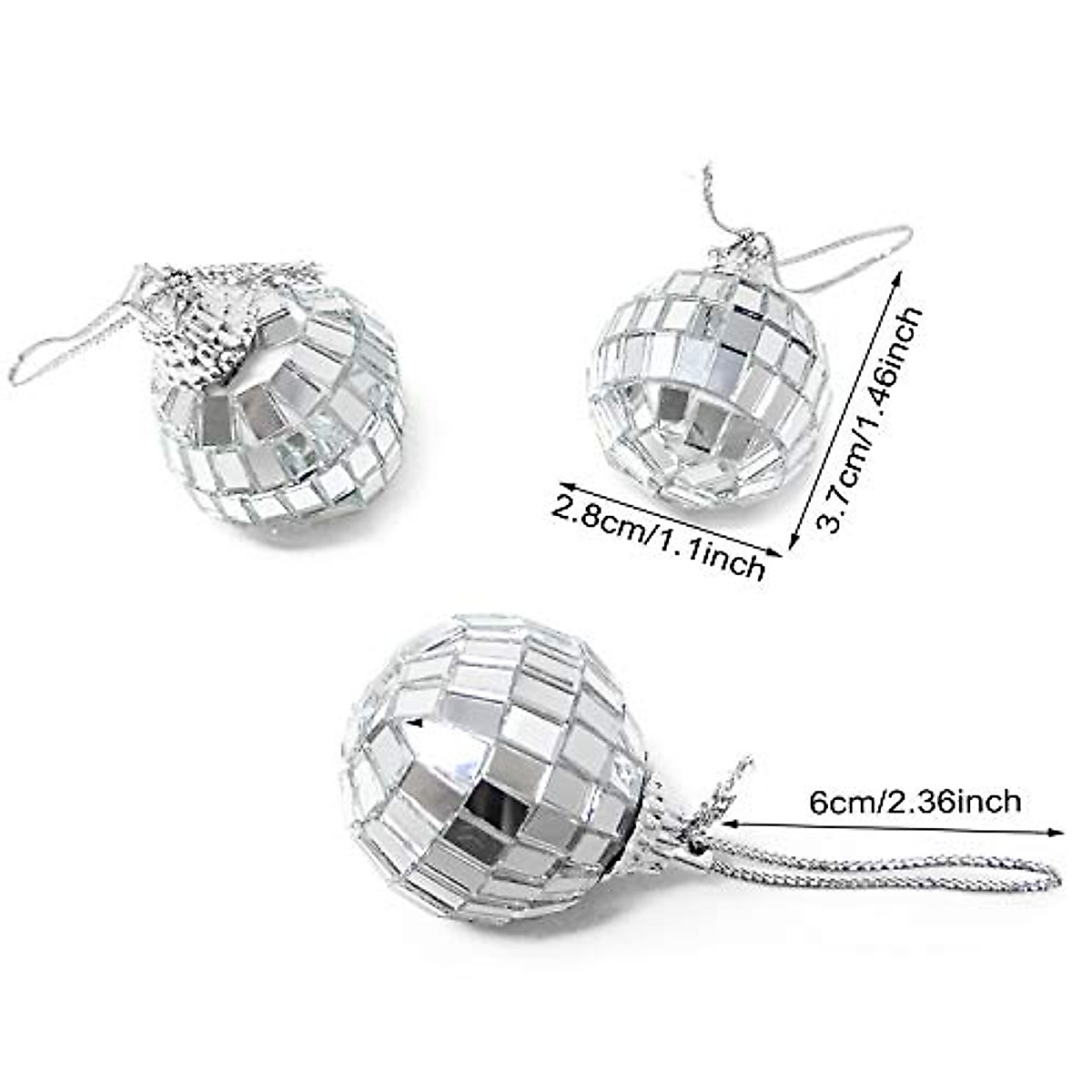HONBAY 12PCS Mirror Disco Ball Tree Ornament Decoration with Fastening Strap for Home and Party (1.1 Inch)