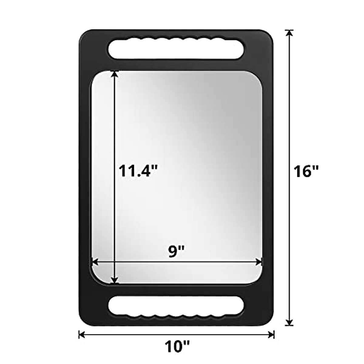 Mineloff Drop-Proof Hand Mirror with Double Handle, Large Rectangular Hand held Mirror -(16"x10") Largehand Mirrors with Handle for Salons and Beauty Salons, Light Salon Hair Mirror(Black)