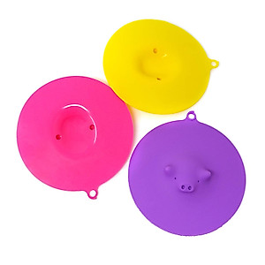 Honbay 5PCS 13cm/5.12inch Cute Swimming Piggy Anti-dust Silicone Cup Lids Mug Cover with Hanging Loops