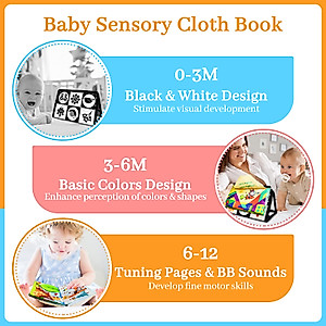Baby Mirror Tummy Time Floor Toys, High Contrast with Teethers for 0 3 6 12 Month Old Boys, Girls, Infant Baby Play Mirror Development Montessori Sensory Crinkle Soft Books for Crib, Floor, Car, Gift