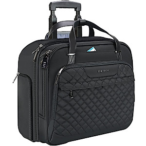 EMPSIGN Rolling Laptop Bag Women with Wheels, Rolling Briefcase for Women Fits Up to 15.6 Inch Laptop Briefcase on Wheels, Water-Repellent Overnight Rolling Computer Bag with RFID Pockets, Black