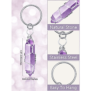 5 Pieces Crystals Stone Keychain Healing Stones Jewelry Hexagonal Crystal Keyring Quartz Pendants Keychain Quartz Crystal Healing Crystal for Women