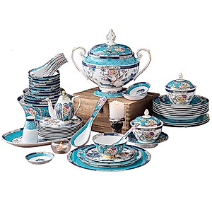 Table Service Crockery SetFine Dinner Set,Dinner plate Dinnerware Set, 50 Piece Upscale Ceramics Dinner Set - Bowl/Dish/Soup Pot | Bone China Porcelain Combination Set Suitable for housewarmingurant