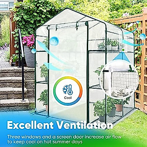 Quictent 4.7 x 4.7 x 6.4 FT Walk-in Greenhouse, Mesh Door & Windows, 3 Tiers 12 Shelves, Mini Portable Indoor Outdoor Garden Plant Green House, Clear