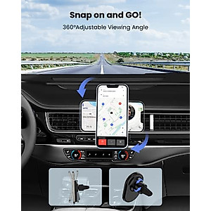 JoyGeek Magnetic Wireless Car Charger, Compatible with Mag-Safe Car Mount Charger for iPhone 14/13/12 Series, Car Air Vent Phone Holder Mount with 18W Car Charger, Black