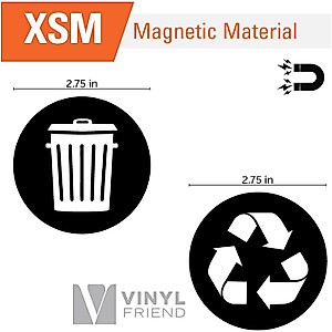 Recycle and Trash Magnetic Stickers Logo (4 Pack) - for Metal or Plastic Garbage cans, and Bins - Indoor & Outdoor - Laminated and UV Protected Premium Decal 2567 (Black - Magnetic, XSmall)