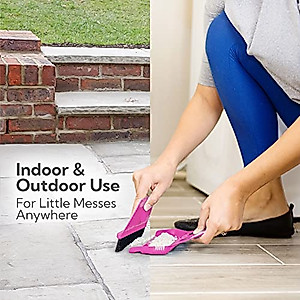 miniWISP Small Broom and Dustpan Set for Home, Hand Broom Pet Hair Remover Brush, Indoor Outdoor Household Cleaning Set, 6'' Width, Pink