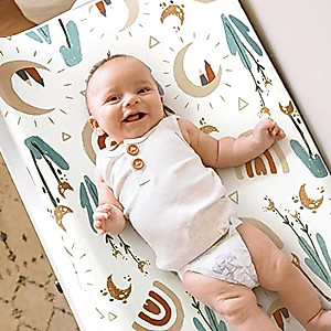 GRSSDER Stretch Ultra Soft Jersey Knit Changing Pad Cover Set 2 Pack,Change Table Pad Covers Fit 32"/34" x 16" Pads Safe and Snug,Stylish Cute Rainbow Print for Baby