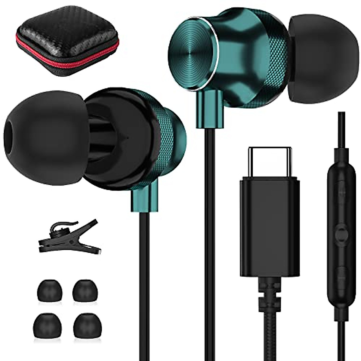 USB C Headphone, TITACUTE Wired Earbuds for Samsung S23 Ultra S22 S21 S20 A53 A54 Galaxy Z Flip 5 Fold 4 in-Ear Noise Canceling Type C Earphone with Mic for iPad 10 Pro Pixel 7 6 6a 7a OnePlus 9 Green