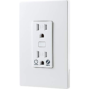 Jasco Zigbee Outlet Receptacle with Energy Monitoring, Tamper-Resistant, Pairs Directly with Echo 4th Gen/Echo Show 10/Echo Studio/Echo Plus/Eero Pro 6, 1 Controlled + 1 Always On, White, 43132