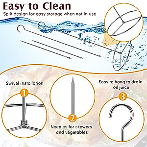 12 Pcs Stainless Steel Vertical Skewer Set Vertical Turkey Hanger Multifunction BBQ Spike Poultry Hanger for Turkey Oven Kebabs Picnic BBQ Dish Easter (4 x 15'' Skewer, 4 x 9'' Spike, 4 x 6.25'' Base)