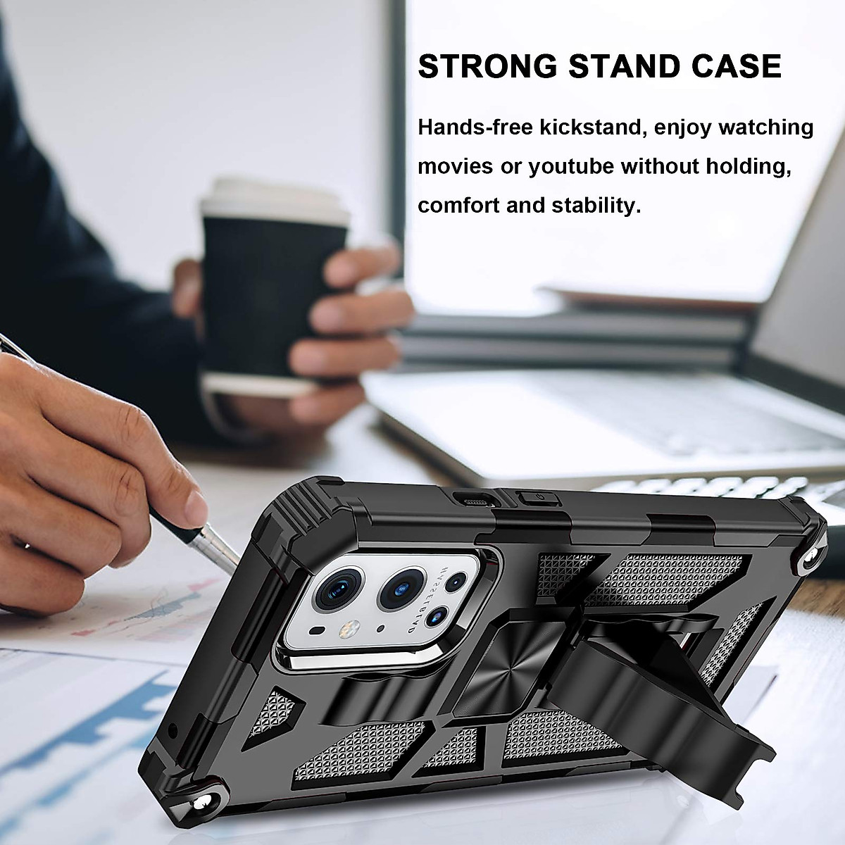 Ailiber Compatible with OnePlus 9 Pro Case with Screen Protector, for Magnetic Car Mount, Kickstand Holder, Rugged Shockproof Bumper Military Grade Protective 1+9+ Phone Cover for OnePlus 9 Pro-Black