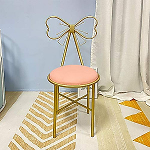 Wrought Iron Dressing Stool, Makeup Vanity Chairs Set of 2 with Butterfly Bow Tie Backrest Bedroom Princess Chair Girls Ladies Creative Makeup Stool (Leather- Pink)