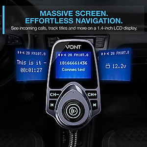 Bluetooth FM Transmitter for Car [2023 Upgraded] Bluetooth Car Adapter Kit, Huge 1.44-inch Display, SD/TF Card Support, AUX Input, Compatible w/All Smartphones, iPods, FM Transmitter Bluetooth