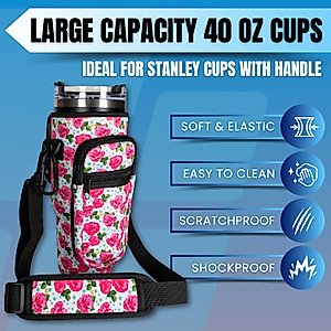 BUTSYCOL Water Bottle Bag with Strap, Stanley 40 oz Tumbler with Handle Accessories, Stanley Holder with Strap and Pouch Sleeve for Gym, Stanley Cup Accessories 40 oz (American Flag)
