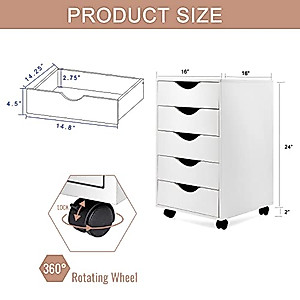 EDGEWOOD 5 Drawer Filing Cabinet Storage File Wood Organizer Dresser Chest, 16"D x 16"W x 26"H, White