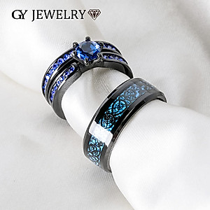 Gy Jewelry Two Rings Couple Ring Bridal Sets His Hers Black Stainless Steel 10k Black Wedding Band