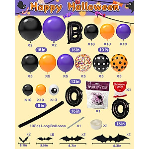 Gojmzo Halloween Balloon Garland Arch Kit, Purple Orange and Black Confetti Balloons with Spider Web Bats for Halloween Party Decorations, Halloween Decorations Indoor Outdoor