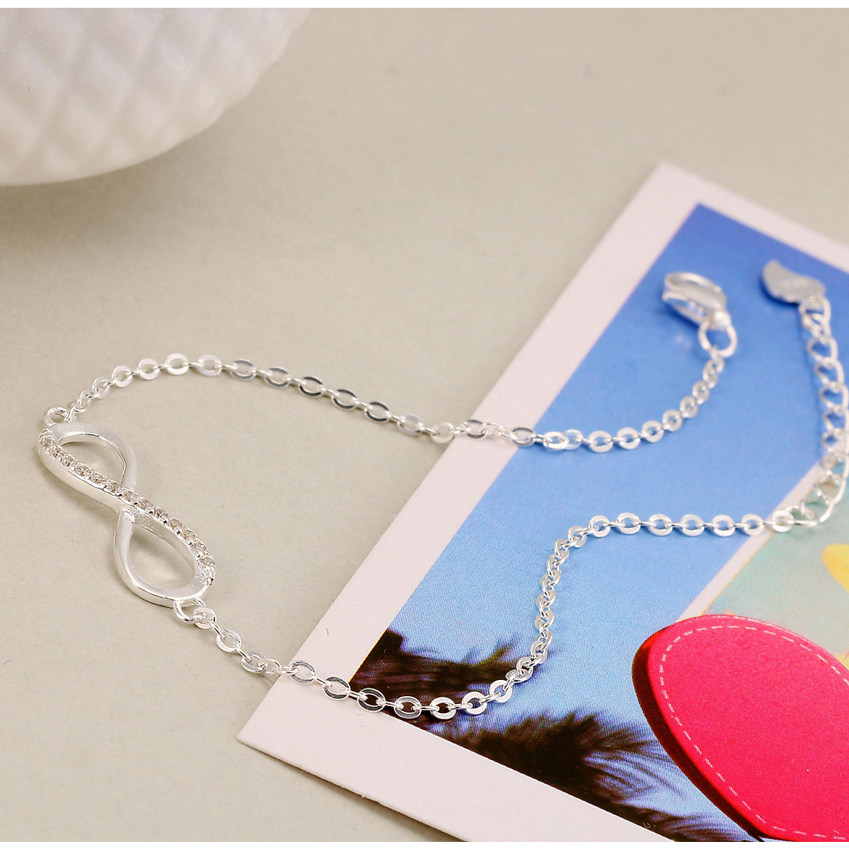 Sllaiss 925 Sterling Silver Infinity Love Bracelet for Women Infinity Endless Love Symbol Charm Adjustable Bracelet White Gold Plated