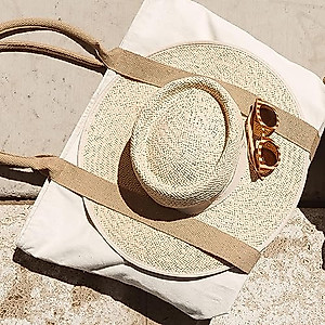 TRIBECA TRIBE Beach Bag - Large Woven Beach Tote Bag - Boho Chic Travel Tote Bag With Hat Holder (Wide Style- Desert)