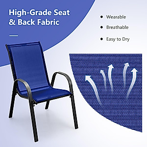 Giantex Set of 4 Patio Chairs, Outdoor Stackable Dining Chairs w/Armrests, 330 LBS Capacity, All Weather Resistant, Heavy Duty Rustproof Steel Frame, Lawn Chairs for Porch Yard Pool Garden (Blue)