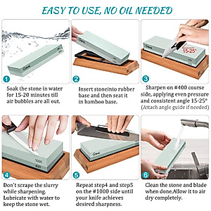 Sharpening Stone Whetstone Knife Sharpener, G-TING 400/1000 and 3000/8000 Grit Knife Sharpening Kit Wet Stone with Flattening Stone, Angle Guide, Non Slip Bamboo Base for Kitchen Knives, Pocket Knife