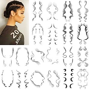 Onpep 20 Styles Hair Tattoo Stickers 20Pcs Temporary Tattoos Edges Hairline Lasting Waterproof Makeup Tool for Women Baby Hair Curly Hair Bang Stickers